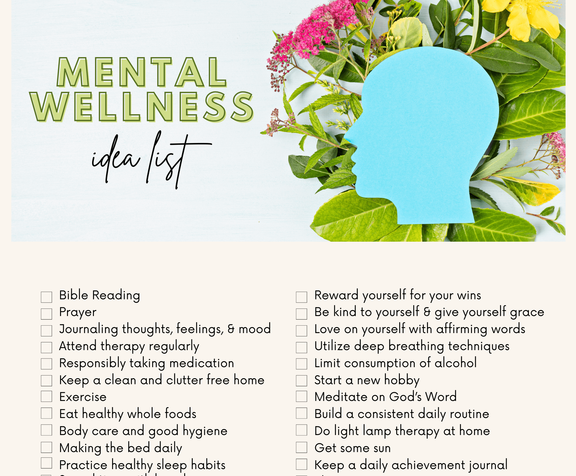 Mental Wellness Idea List - Her Faith Walk, LLC